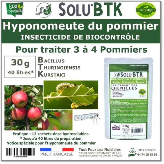 SoluBTK - Hyponomeute du Pommier - 30 g Bacillus thuringiensis BTK ...