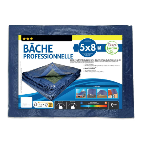 Bâche professionnelle 120g/m2 5 x 8 Bleu - Jardiland