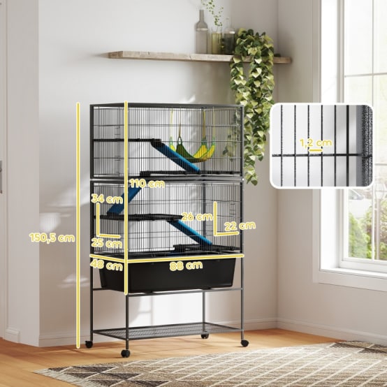 Grande Cage à Rongeurs 5 Niveaux Acier Mobile avec Rangement pour Furet ...