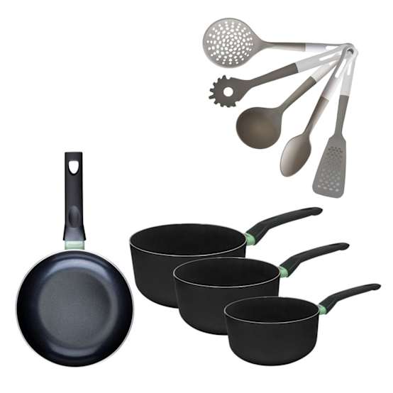 Lot Poêle 24cm et 3 Casseroles 16/18/20 cm sans PFAS Fackelmann Brandao ...