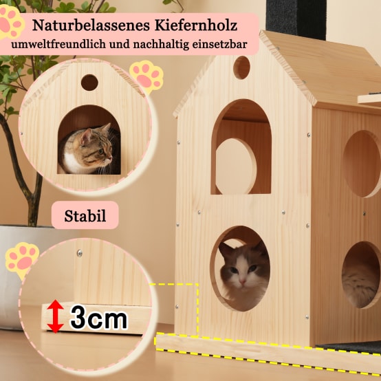 Arbre à chat bois massif 152cm avec roue d'exercice et niches pour chat ...