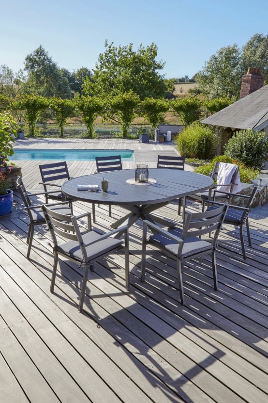 Ensemble repas 8 places en aluminium anthracite avec rallonge papillon - DCB GARDEN - Jardiland