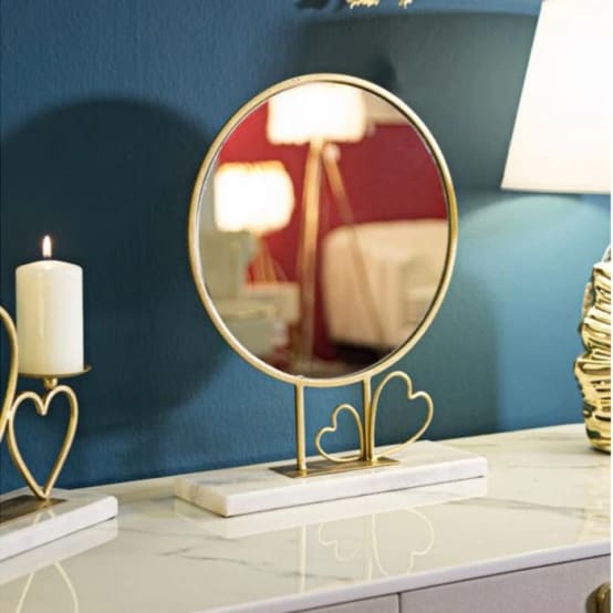 Miroir sur Pied en Marbre "Hearts" 39cm Or - Jardiland