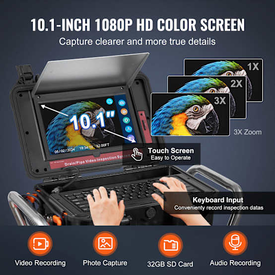 Camera d egout 100m: nivellement auto, ecran tactile 10.1, emetteur ...