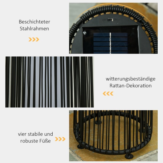 Lampe Solaire Sur Pied Résine Tressée Jardin Terrasse LED Auto 61cm ...