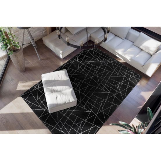Tapis Géométrique à Poils Longs "Bijou" Noir & Argent 160 x 230 cm ...