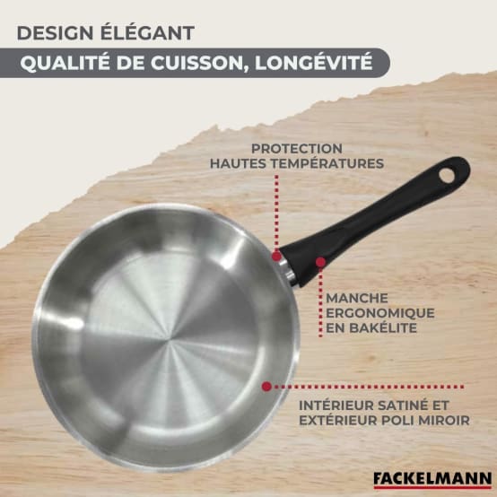 Set 2 poêles 24 et 28 cm en inox, couvercles verre et 6 ustensiles Fackelmann Geneva - Jardiland