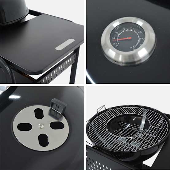 Barbecue rond charbon de bois acier émaillé Ø53cm. grill noir avec ...