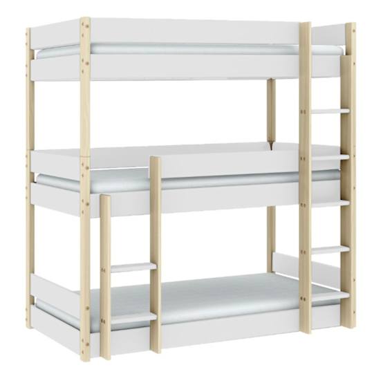 Lit superposé 3 couchages 90x190 en MDF laqué blanc et pin naturel - SOMIS - Jardiland