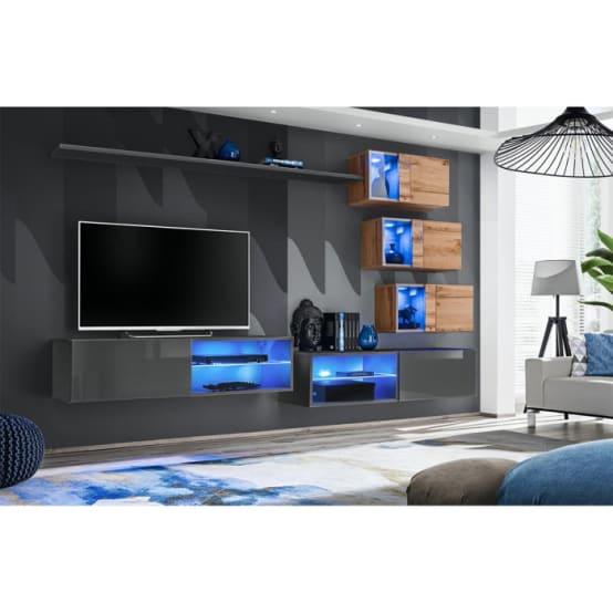 Ensemble Meuble TV "Switch XXIV" 250cm Gris & Naturel - Jardiland