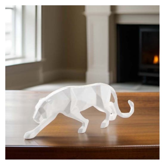 Léopard en résine blanche origami - Jardiland