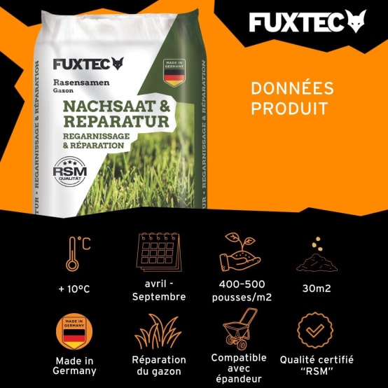 Semences de gazon FUXTEC FX-RSNR1 – sursemis et réparation 1kg/30m² ...