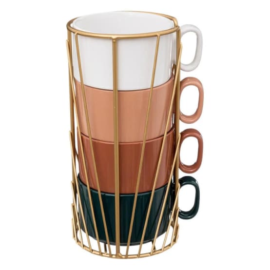 Lot de 4 Mugs sur Rack "Coline" 25cl Multicolore - Jardiland