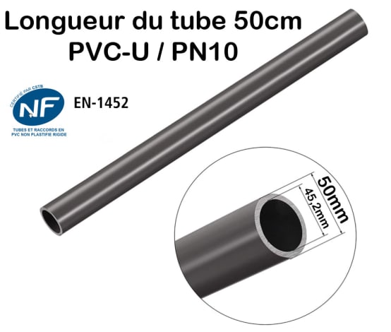 Barre Tuyau Rigide Tube PVC Pression PN10 50mm : Longueur 50cm - Jardiland
