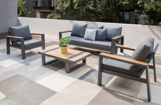 David - Salon bas 4 pieces en aluminium et teck - Jardiland