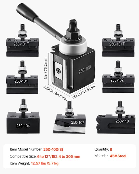 Ensemble 8 poteaux à changement rapide pour tour 152,4-305 mm. Porte ...