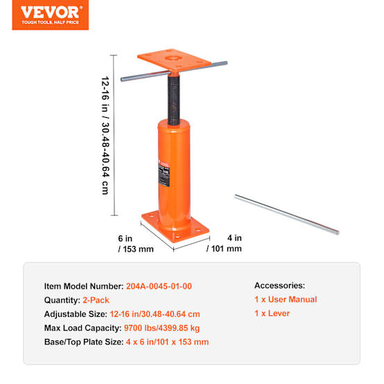 Verins sol maison lot 2, ht. 12-16 pouces, charge max 9700 lb/unité ...