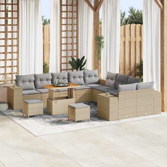 Ensemble de canapé de jardin 13 pcs Beige et Gris clair vidaXL 3364017 ...