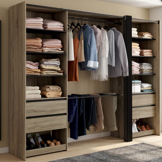 Dressing double XXL MERYL 220 cm hêtre avec porte pantalons + étagères ...