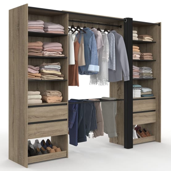 Dressing double XXL MERYL 220 cm hêtre avec porte pantalons + étagères ...