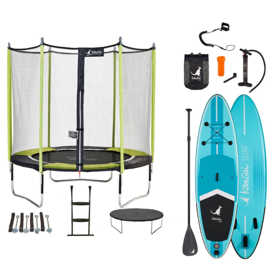 Trampoline 244cm + filet + échelle + bâche + kit d'ancrage JUMPI Vert ...
