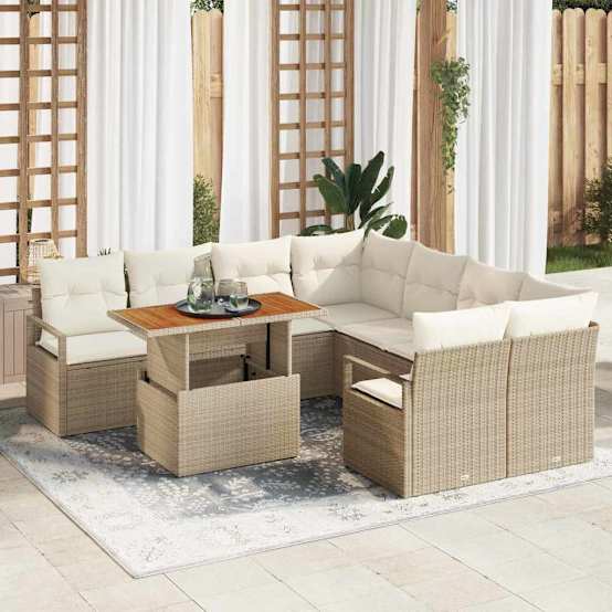 Mobilier Repas de Jardin 9 Pièces Poly Rotin et Bois d'Acacia avec ...