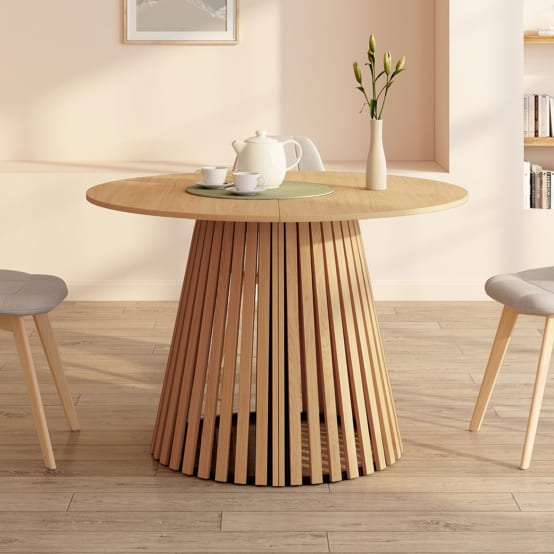Table à manger extensible ronde CARMEN 4-10 personnes pied bois 110-200 ...