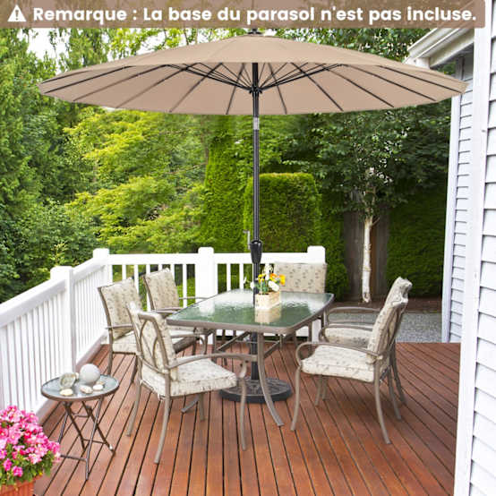Parasol de Terrasse Rond de 265cm Parasol avec 18 Baleines en Fibre de ...