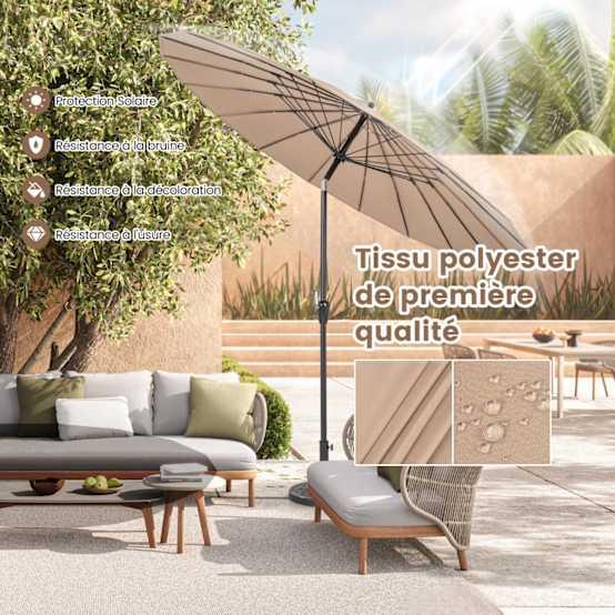 Parasol de Terrasse Rond de 265cm Parasol avec 18 Baleines en Fibre de ...