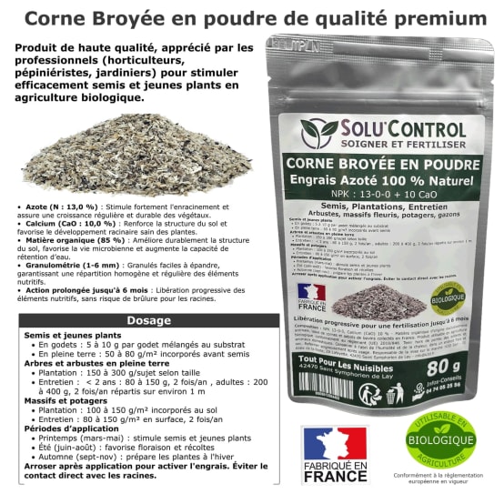 80 g de Corne Broyée en Poudre SoluControl - Engrais Azoté 100% Naturel ...
