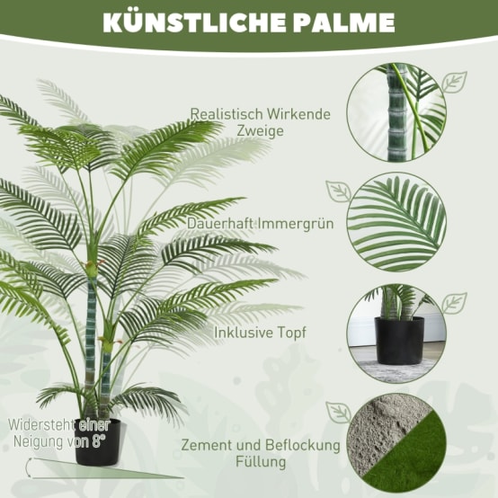 Palmier Artificiel 175cm Plante Tropicale PEVA Intérieur Extérieur Vert ...