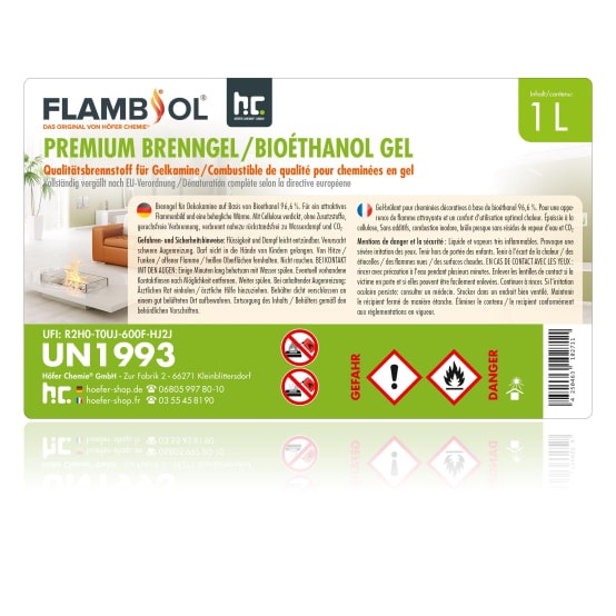 Gel Bioéthanol Premium FLAMBIOL® - Bouteille de 1L pour Cheminées ...