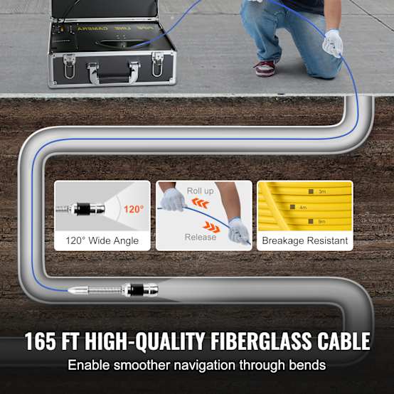 Camera inspection 50m: ecran 7, fonction DVR, IP68, 12 LED reglables ...