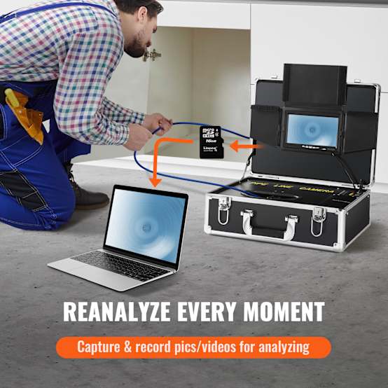 Camera inspection 50m: ecran 7, fonction DVR, IP68, 12 LED reglables ...