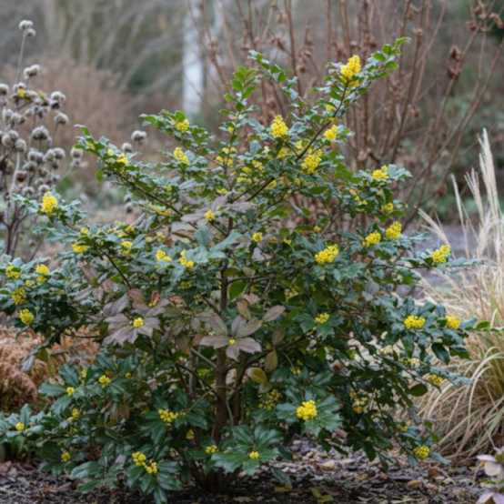 Mahonia à feuille de houx, Mahonia aquifolium à fleurs Jaune ...