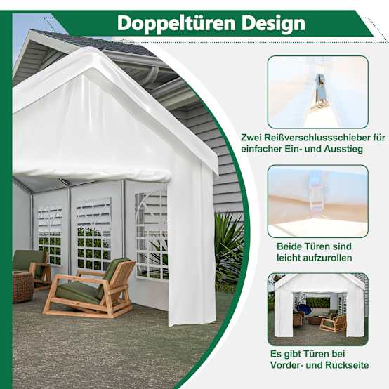 Tente Garage 3x6m Acier Abri Voiture Traversant Portes Roulantes Blanc ...