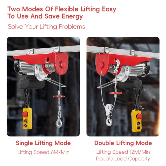Palan électrique 1800W 20 mètres, suspension simple et double 500KG/1000KG, 6 /12 m/min - Jardiland