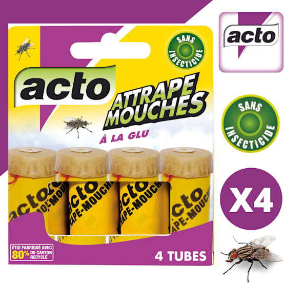Atrapa-moscas espiral papel pegajoso 4 tubos - ACTO - Jardiland