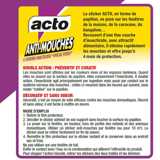 Stickers décor papillons insecticides anti-mouches x6 - ACTO - Jardiland
