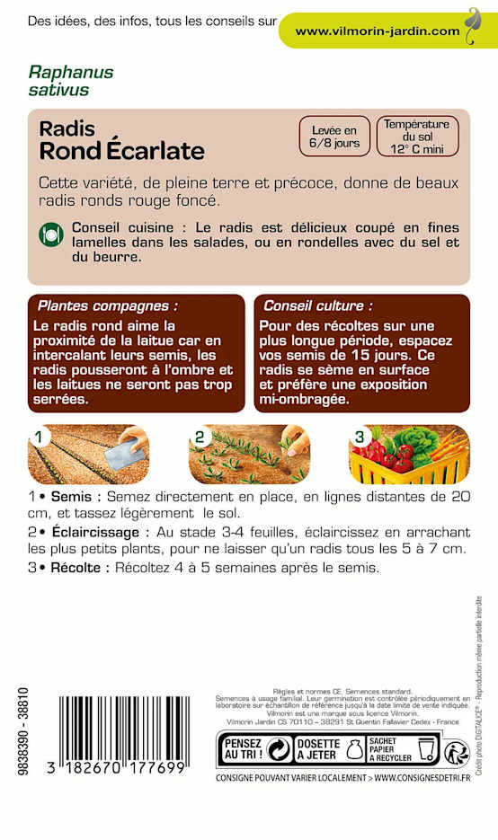 Radis rond écarlate série 1 sachet graines 10 g - Vilmorin - Jardiland