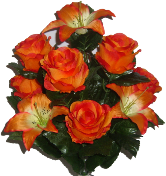 Piquet de roses et lys oranges artificielles Ø.25 x H.53 cm - Jardiland