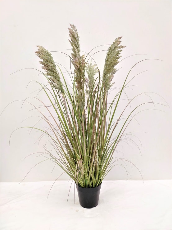 Graminée artificielle 5 herbes pampa vert dans pot 76 cm - Jardiland