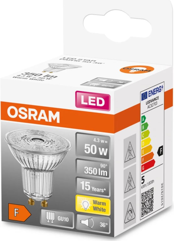 Bombilla LED spot GU10 blanco cálido 4,3W equiv 50W – OSRAM - Jardiland