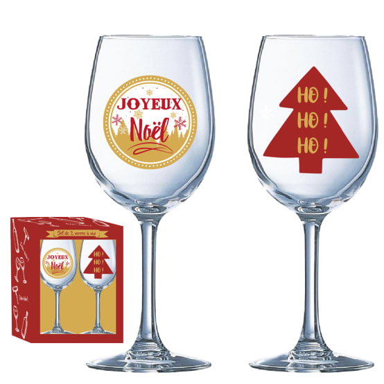 Coffret 2 verres à vin Joyeux Noël et Magie de Noël - Jardiland